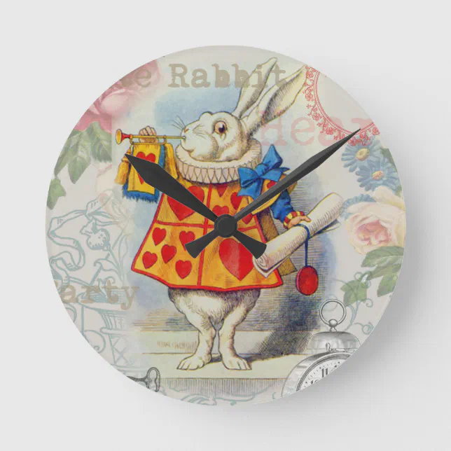 White Rabbit Hearts Alice Classic Round Clock | Zazzle