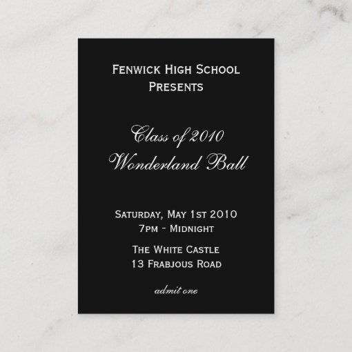 White Rabbit Herald Prom Bid Calling Card | Zazzle