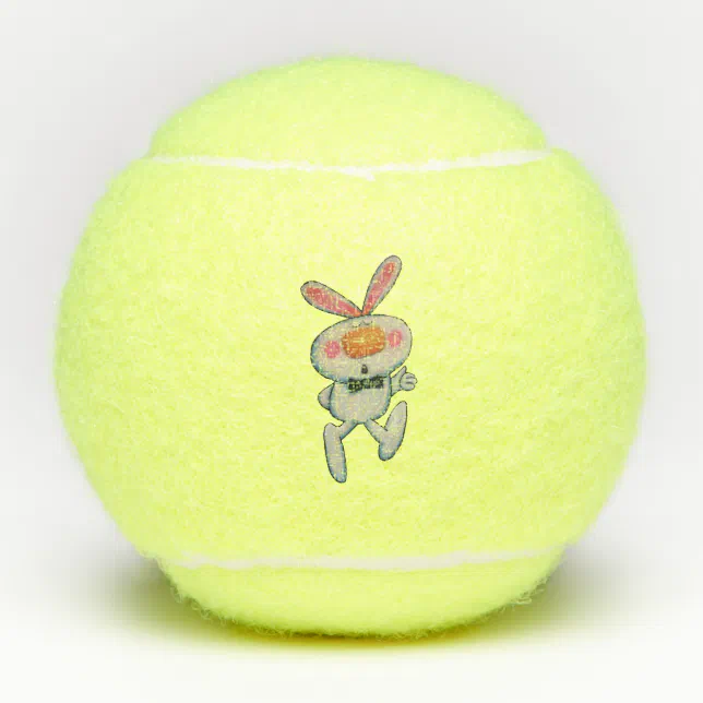 White Rabbit Orange Nose Thumbs Up Sign Black Tie Tennis Balls | Zazzle
