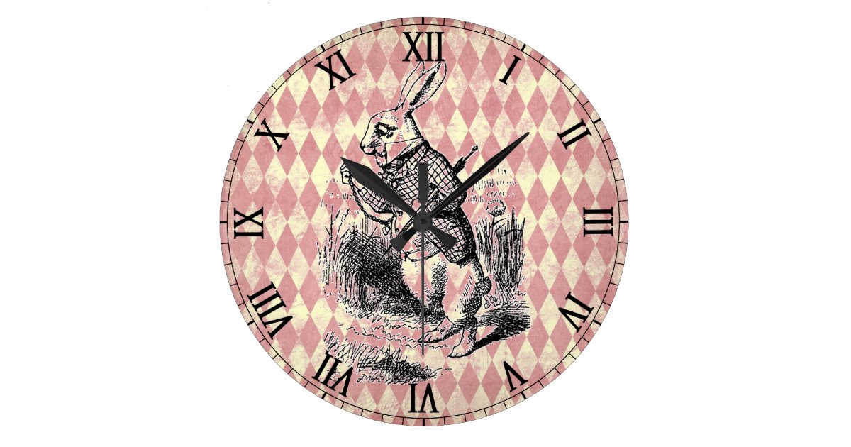 White Rabbit Pink Diamonds Wall Clock | Zazzle
