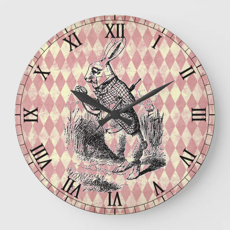 White Rabbit Pink Diamonds Wall Clock | Zazzle