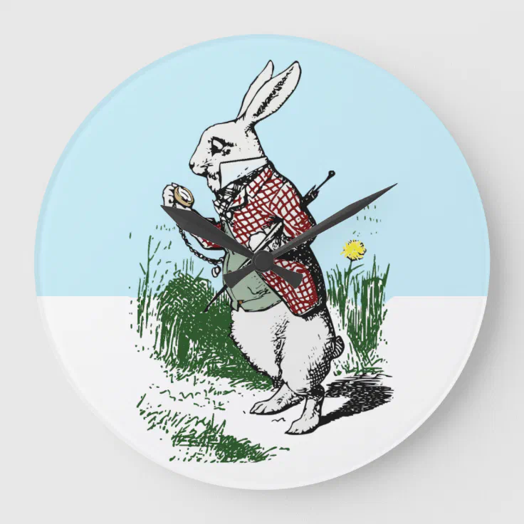 White Rabbit Pocketwatch Clock Alice in Wonderland | Zazzle