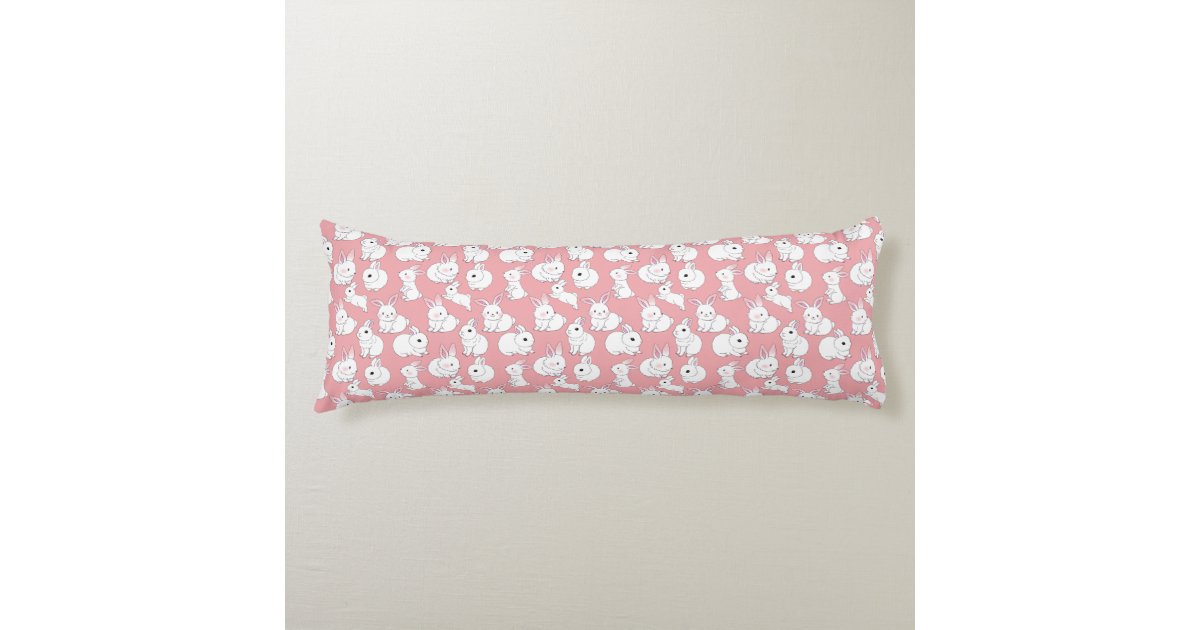 White rabbits pattern 01.bw LPink BG Body Pillow | Zazzle