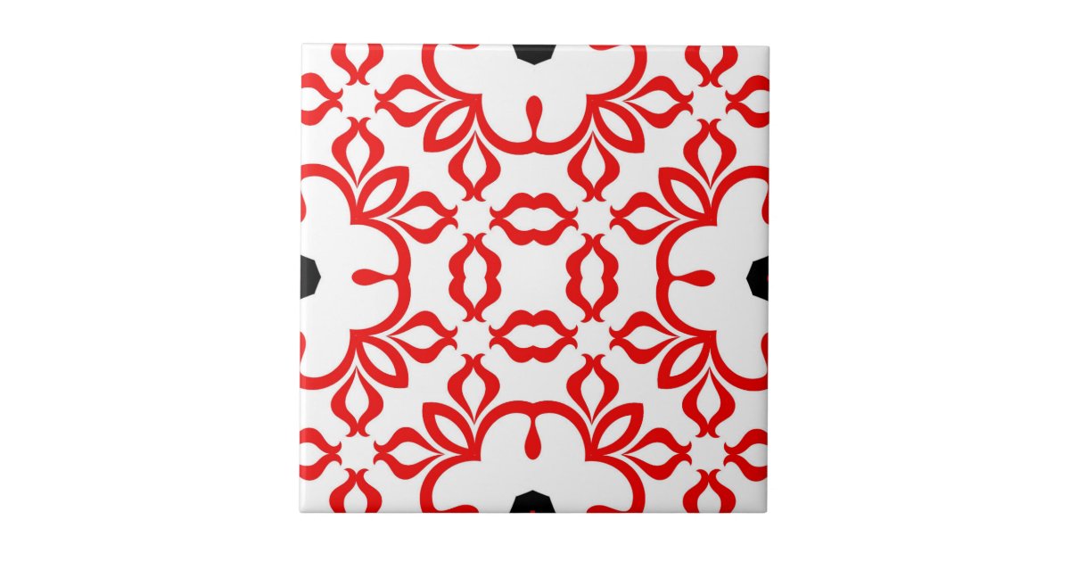 White Red and Black Geometric Mosaic Pattern Ceramic Tile | Zazzle.com