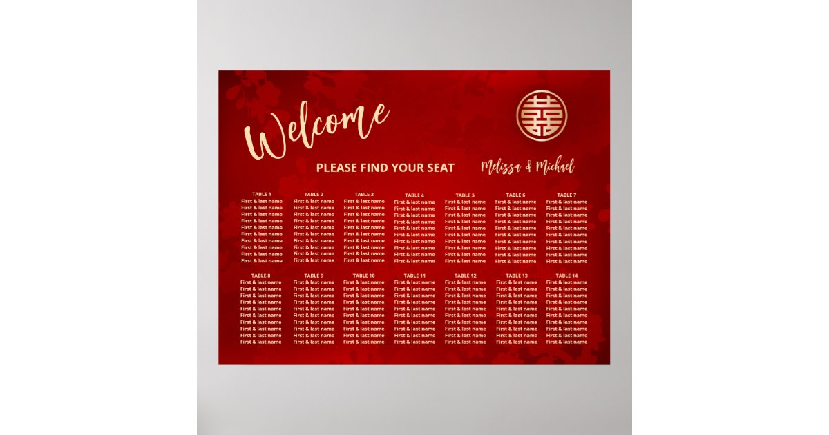 White Red Chinese Wedding Seating Chart | Zazzle