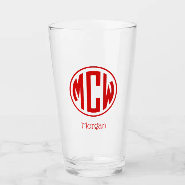 White Red Circle Monogram Font DIY BG Glass | Zazzle