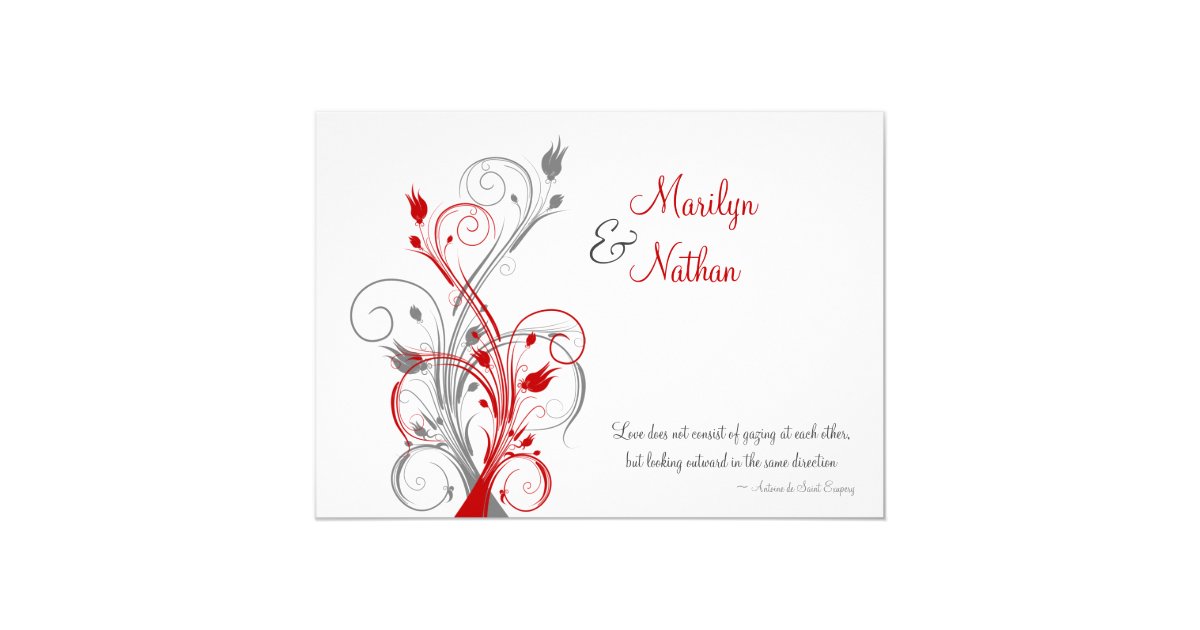 White, Red, Gray Floral Wedding Invitation | Zazzle.com