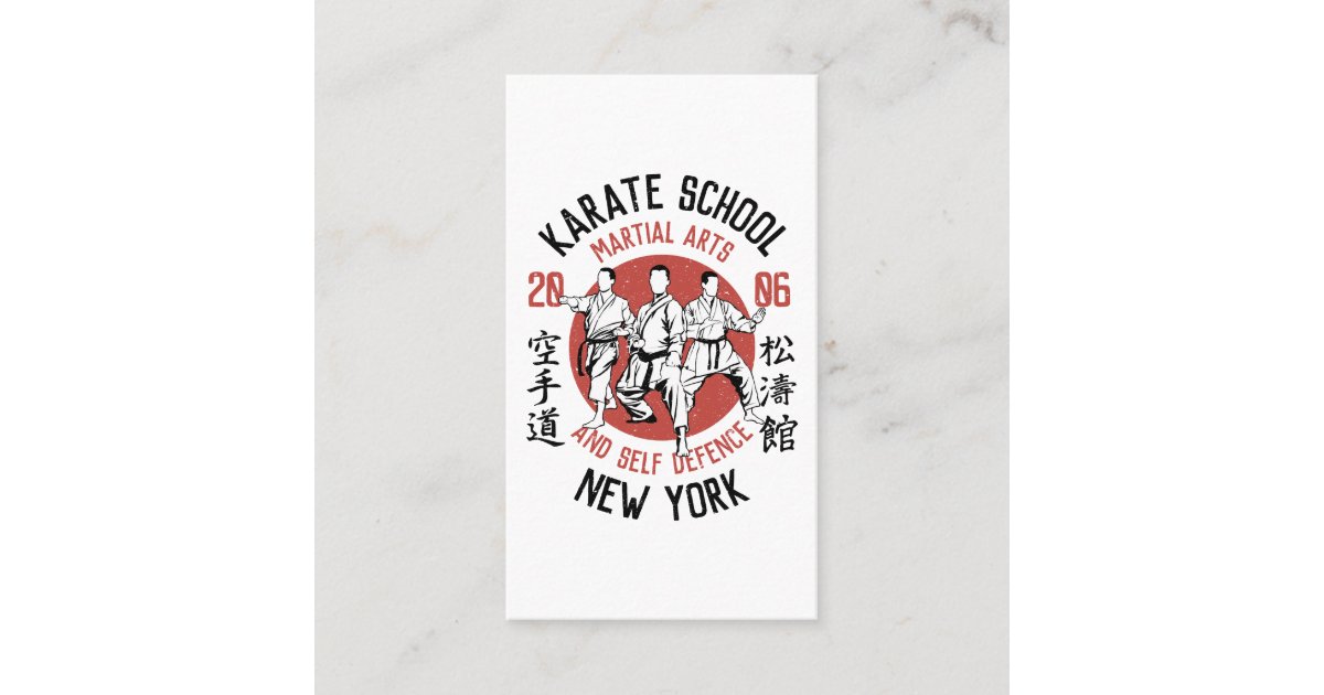 White red karate illustration martial arts lessons business card | Zazzle