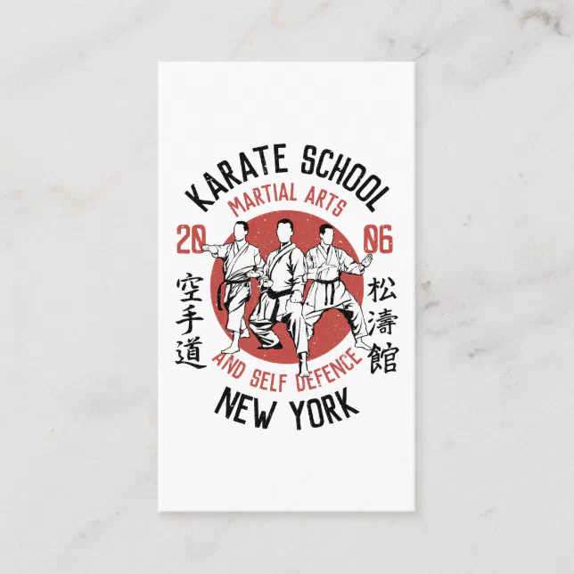 White red karate illustration martial arts lessons business card | Zazzle