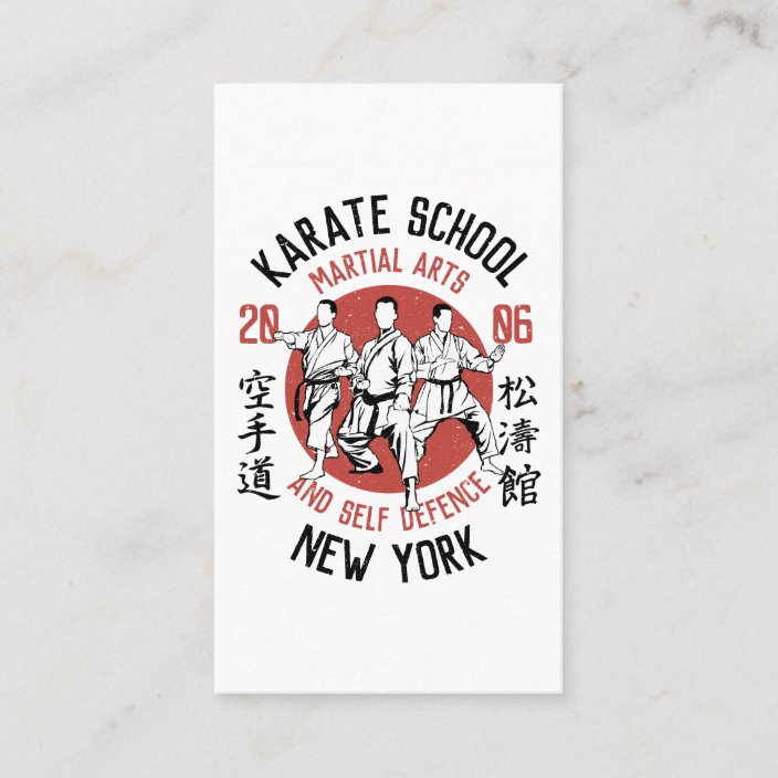 White red karate illustration martial arts lessons business card ...