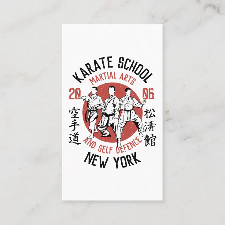White red karate illustration martial arts lessons business card | Zazzle
