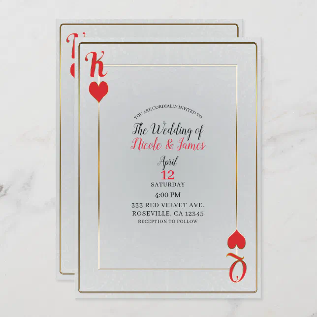 White Red King & Queen of Hearts Elegant Wedding Invitation | Zazzle