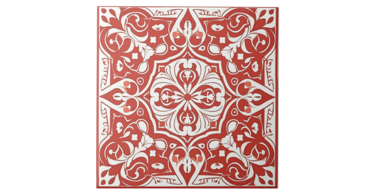 White & Red Mediterranean Ceramic Tile | Zazzle