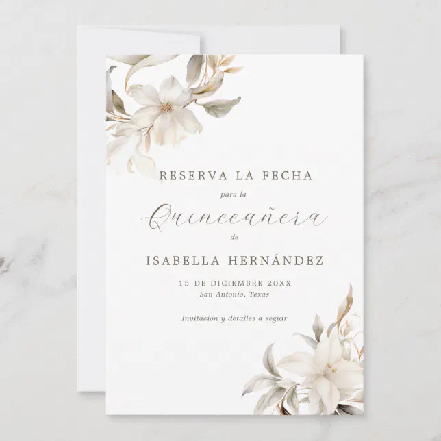 White Reserva la Fecha Spanish Quinceañera Save The Date | Zazzle