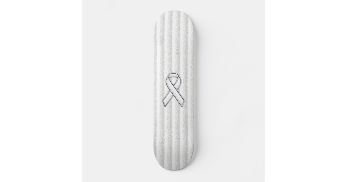 White Ribbon Awareness on Vertical Stripes Skateboard | Zazzle