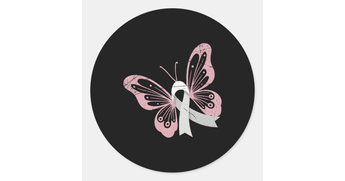 White Ribbon Butterfly Cancer Survivor Lung Cancer Classic Round ...