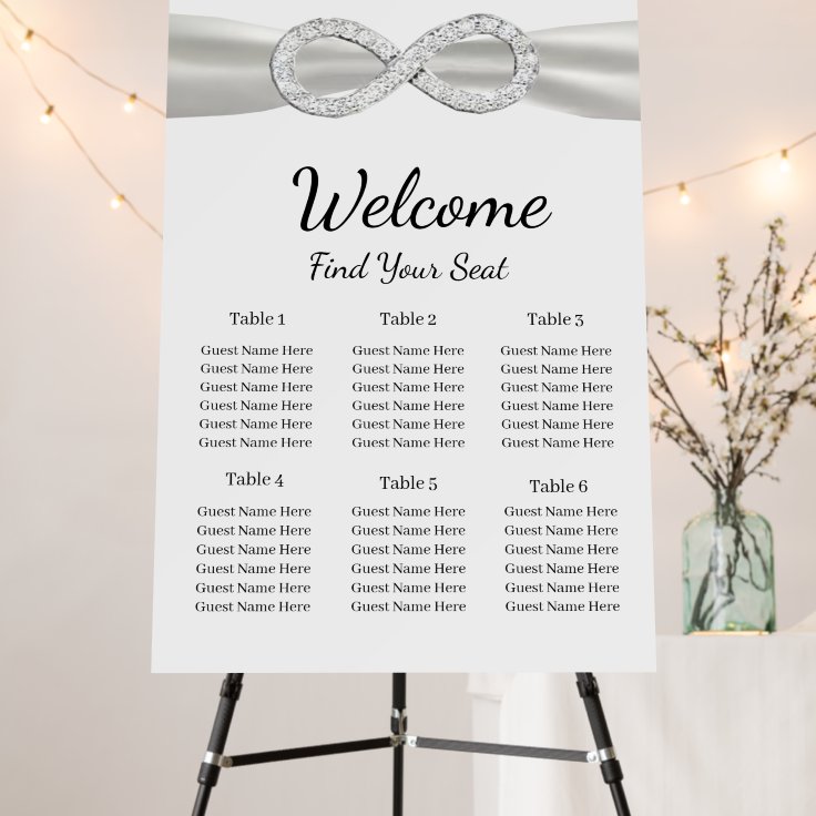 White Ribbon Diamond Infinity Seating Chart Foam Board | Zazzle