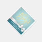 White Ribbon Gold Script Turquoise Baby Shower Paper Napkins | Zazzle
