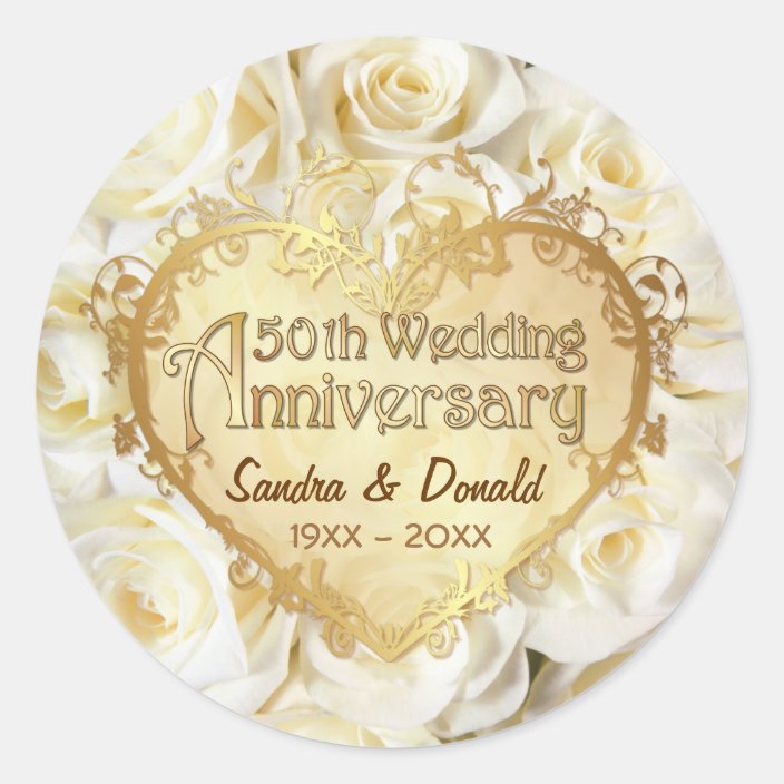 White Rose 50th Wedding Anniversary Classic Round Sticker | Zazzle.com