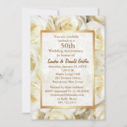 White Rose 50th Wedding Anniversary Invitation | Zazzle