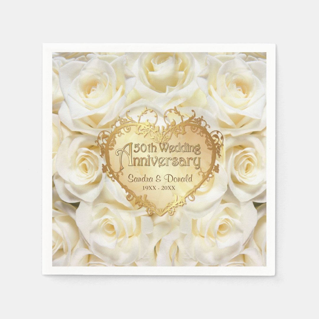 White Rose 50th Wedding Anniversary Napkins | Zazzle