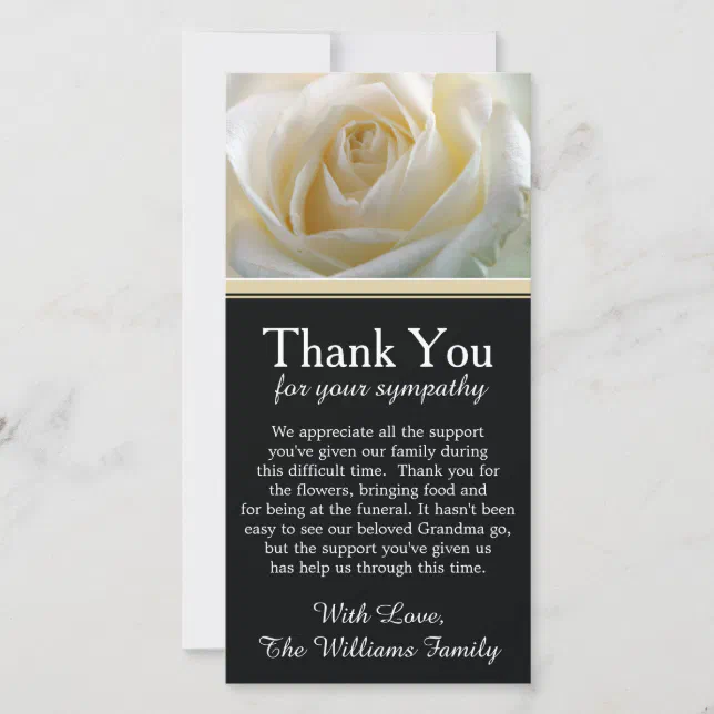 White Rose Bereavement Sympathy Thank You | Zazzle