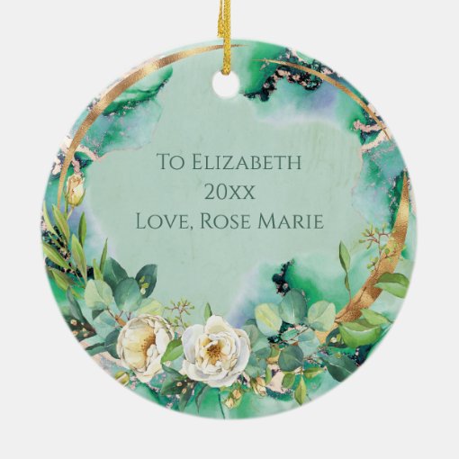White Rose Book Club Friendship Monogram Ceramic Ornament | Zazzle