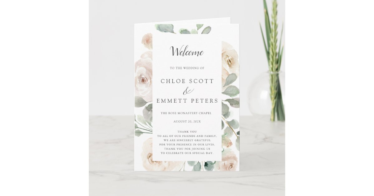 White Rose Botanical Wedding Program | Zazzle