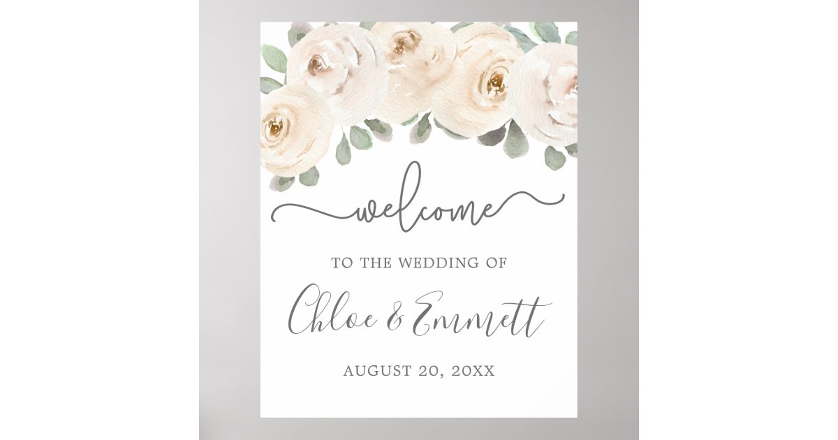 White Rose Botanical Wedding Welcome Sign | Zazzle