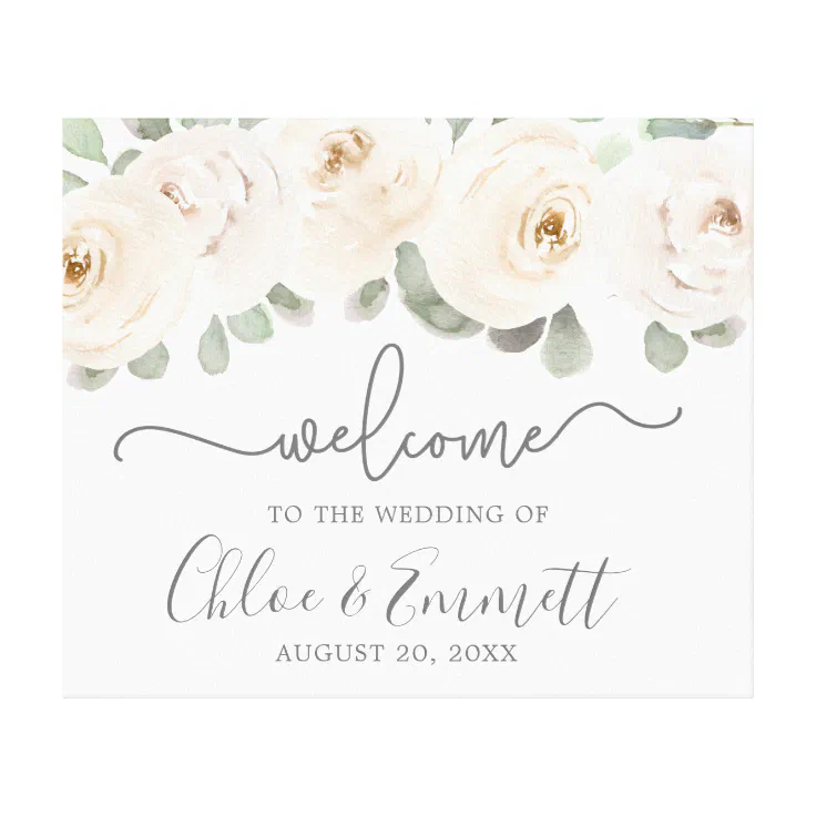 White Rose Botanical Wedding Welcome Sign | Zazzle