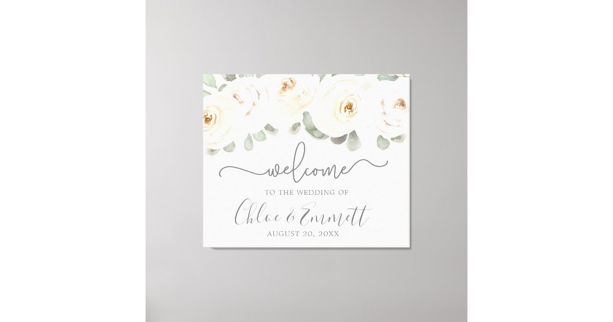 White Rose Botanical Wedding Welcome Sign | Zazzle