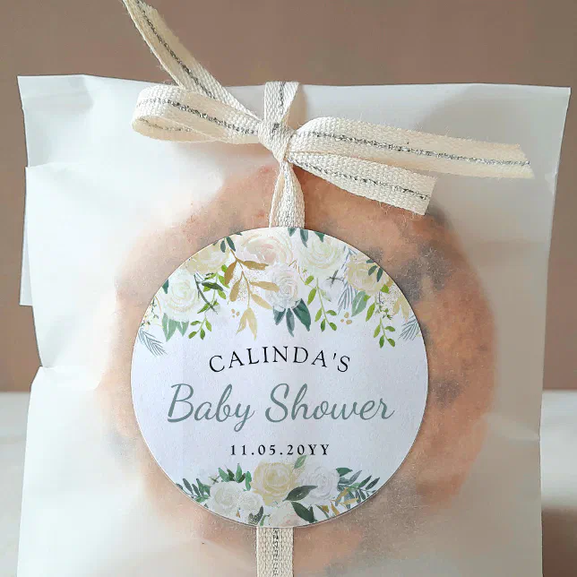 White Rose Bouquet | Baby Shower Classic Round Sticker | Zazzle