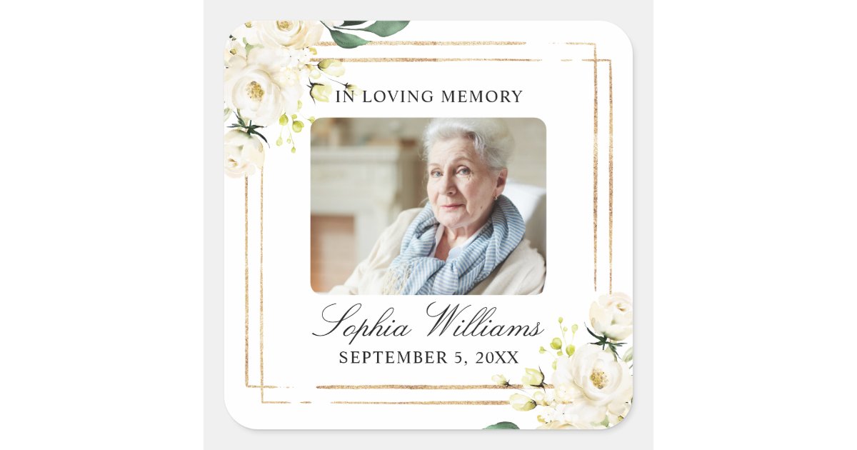 White Rose Flowers Memorial Funeral Square Sticker | Zazzle