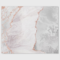 White & Rose Gold Agate Marble Foil Gilded Geode Wrapping Paper | Zazzle