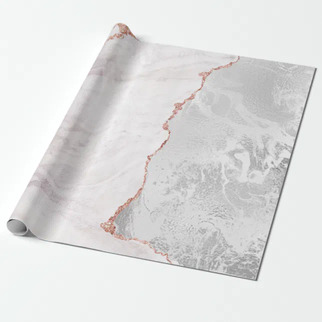 White & Rose Gold Agate Marble Foil Gilded Geode Wrapping Paper | Zazzle