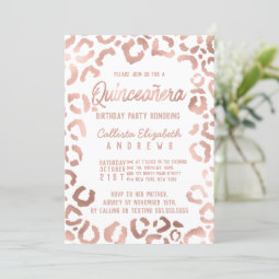 White Rose Gold Cheetah Leopard Quinceañera Photo Invitation | Zazzle