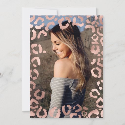 White Rose Gold Cheetah Leopard Quinceañera Photo Invitation | Zazzle