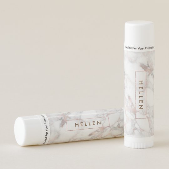 White & Rose-Gold Faux Marble Monogram. Lip Balm | Zazzle.com