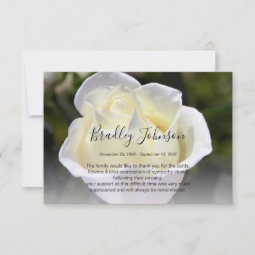 White Rose Memorial Funeral Thank You Card | Zazzle