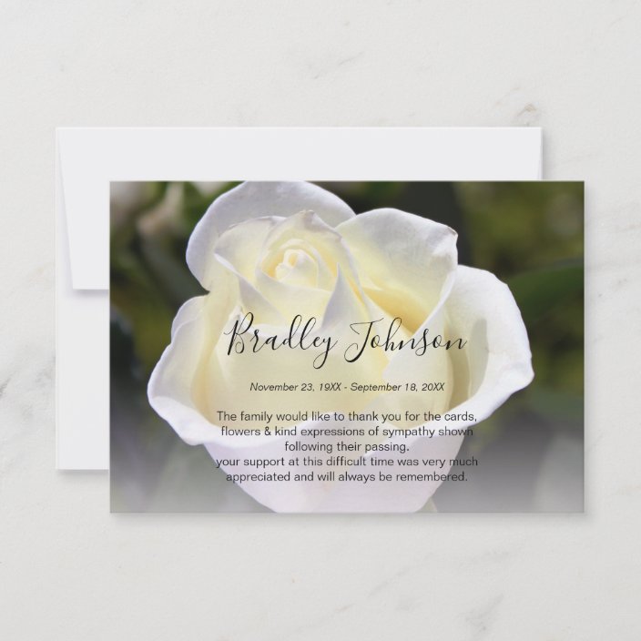 White Rose Memorial Funeral Thank You Card | Zazzle.com