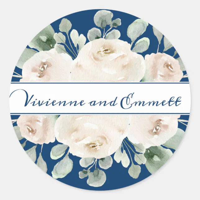 White Rose on Navy Floral Wedding Envelope Seal | Zazzle