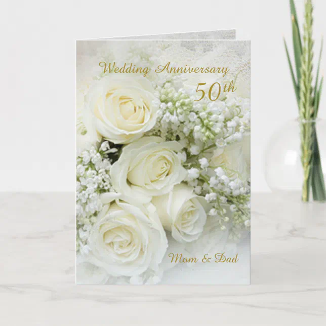 White roses, 50th Wedding Anniversary card | Zazzle