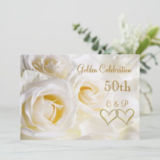 White roses 50th Wedding Anniversary Invitation | Zazzle
