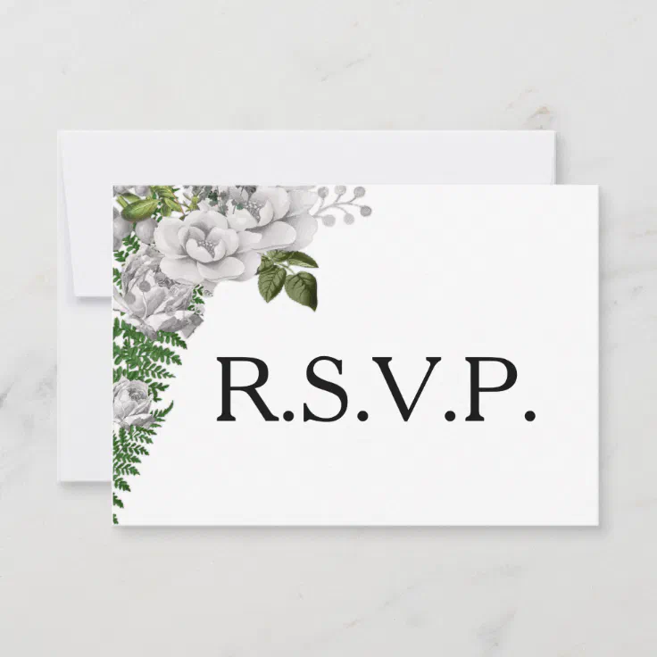 White Roses and Ferns Wedding RSVP | Zazzle
