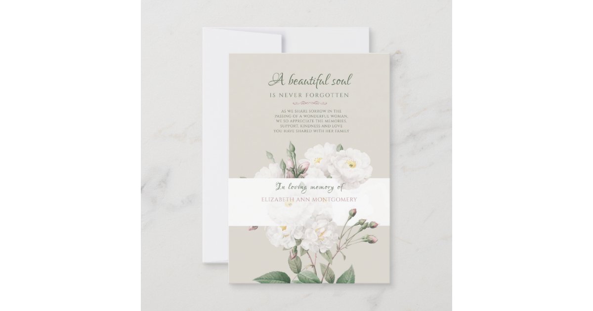 White Roses Bereavement Thank You Card | Zazzle