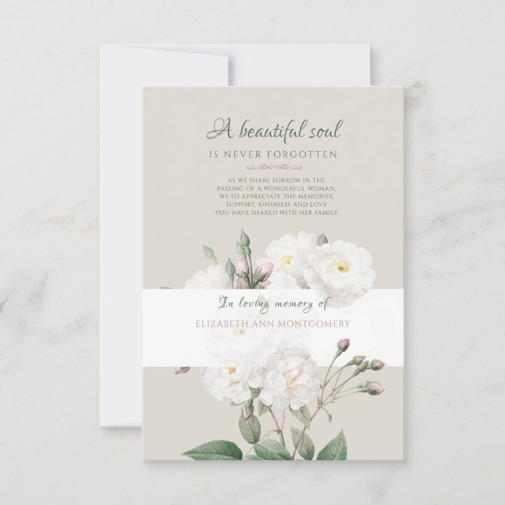 White Roses Bereavement Thank You Card | Zazzle