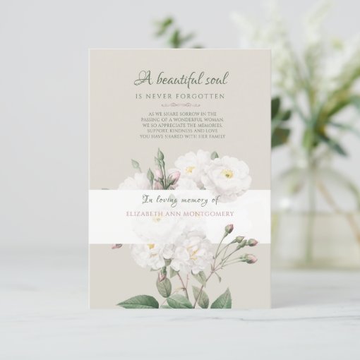 White Roses Bereavement Thank You Card | Zazzle