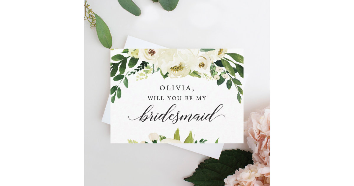 White Roses Bridesmaid Proposal Card | Zazzle