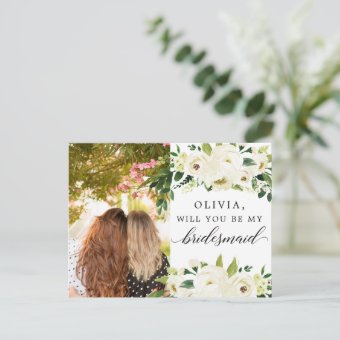 White Roses Bridesmaid Proposal Card with Photo | Zazzle
