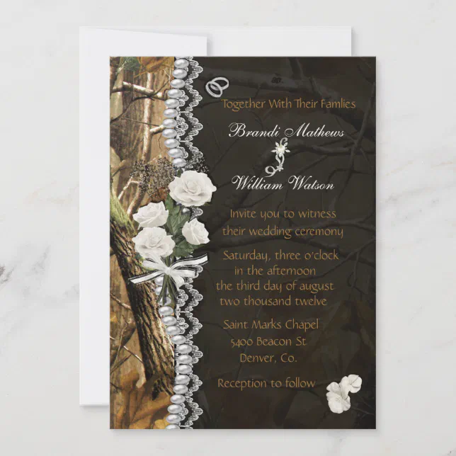 White Roses & Camo Invitation | Zazzle
